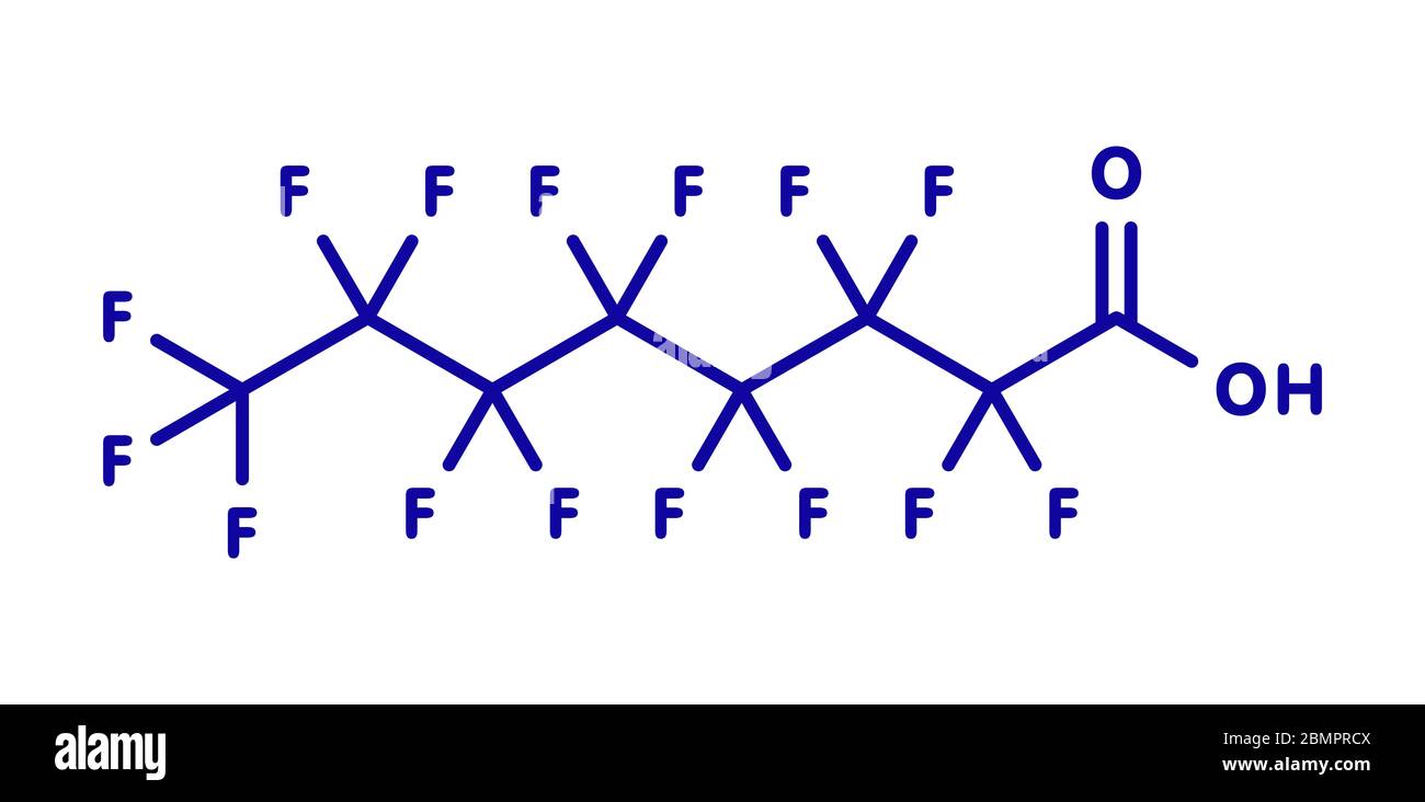 Perfluorooctanoic acid (PFOA, C8) molecule. Important and persistent ...