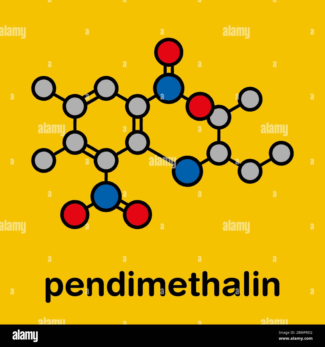 Pendimethalin herbicide molecule. Stylized skeletal formula (chemical ...