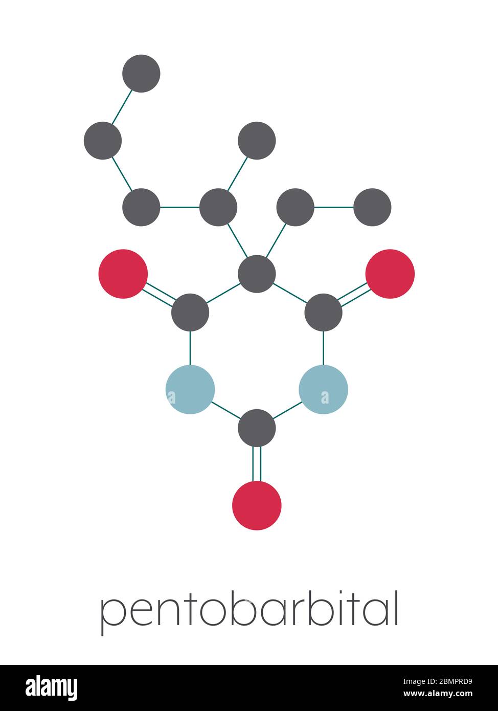 Pentobarbital (pentobarbitone) barbiturate sedative, chemical structure ...