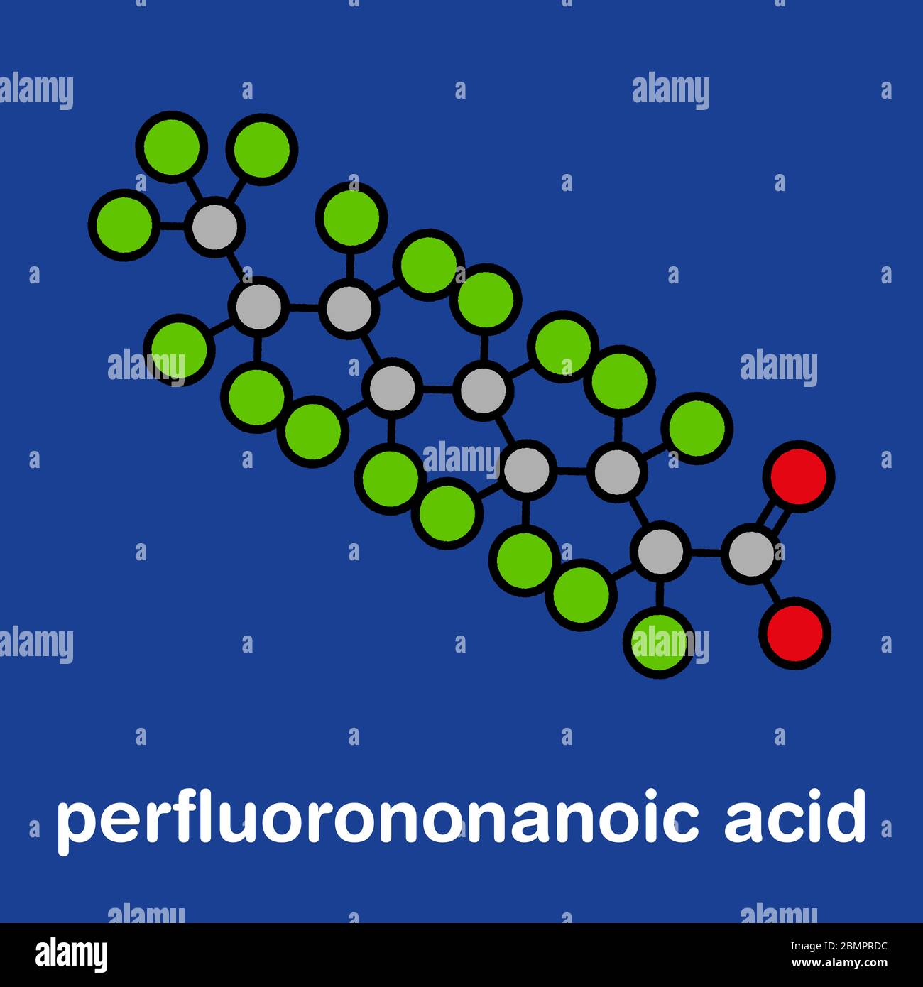 Perfluorononanoic acid (PFNA, perfluorononanoate) surfactant molecule ...