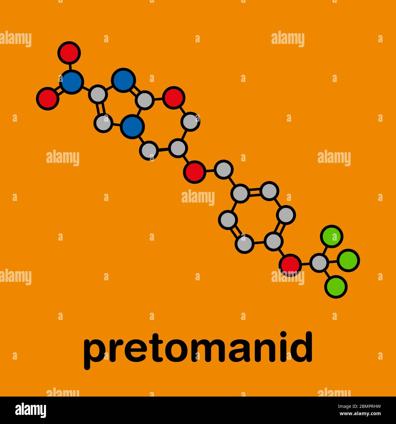 Pretomanid tuberculosis drug molecule. Stylized skeletal formula ...