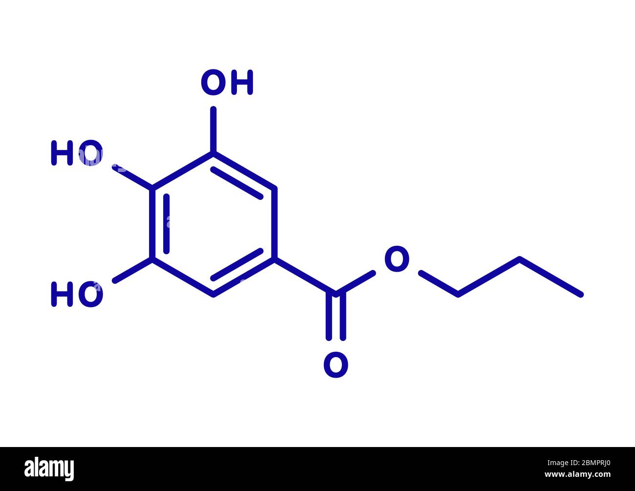 Propyl gallate antioxidant food additive molecule. Skeletal formula ...