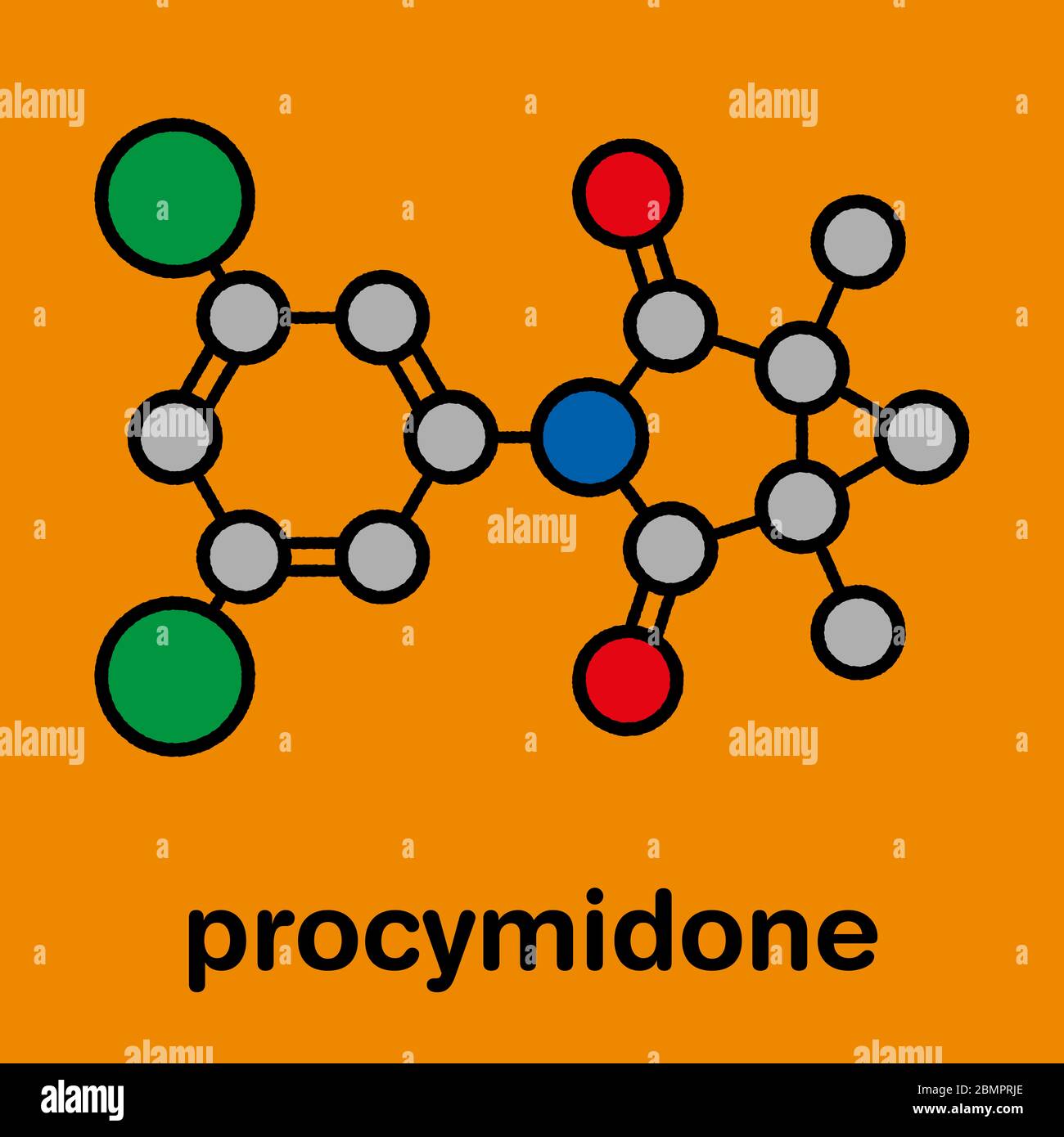 Procymidone pesticide molecule. Stylized skeletal formula (chemical ...