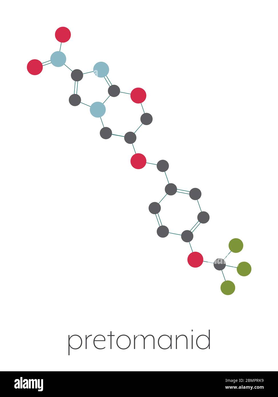 Pretomanid tuberculosis drug molecule. Stylized skeletal formula ...