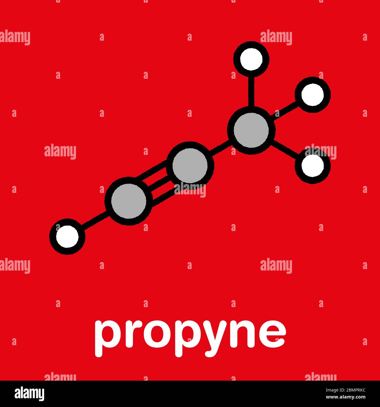 Propyne molecule. Stylized skeletal formula (chemical structure): Atoms ...