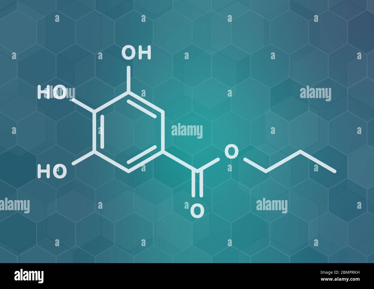 Propyl gallate antioxidant food additive molecule. Skeletal formula ...