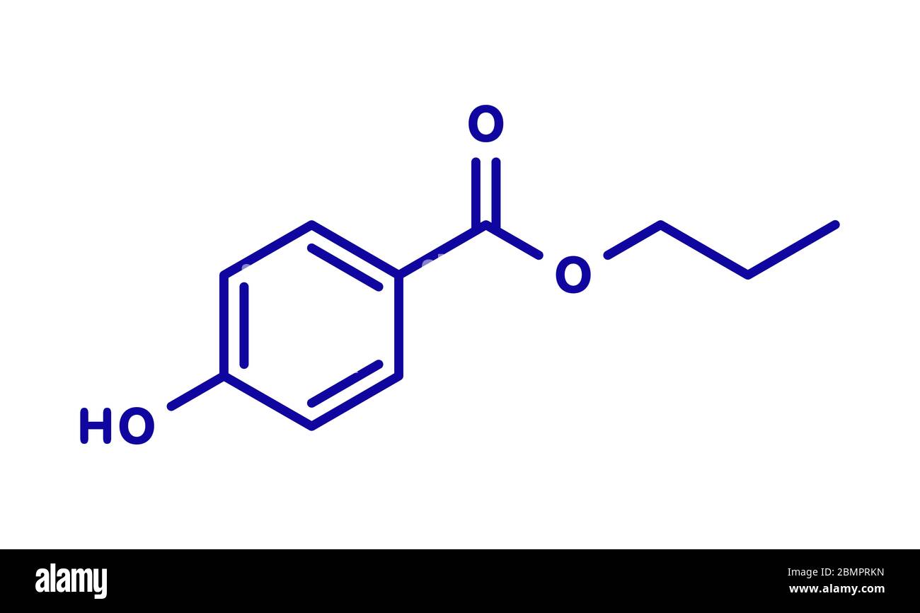 Propyl paraben preservative molecule. Used in food and cosmetics ...