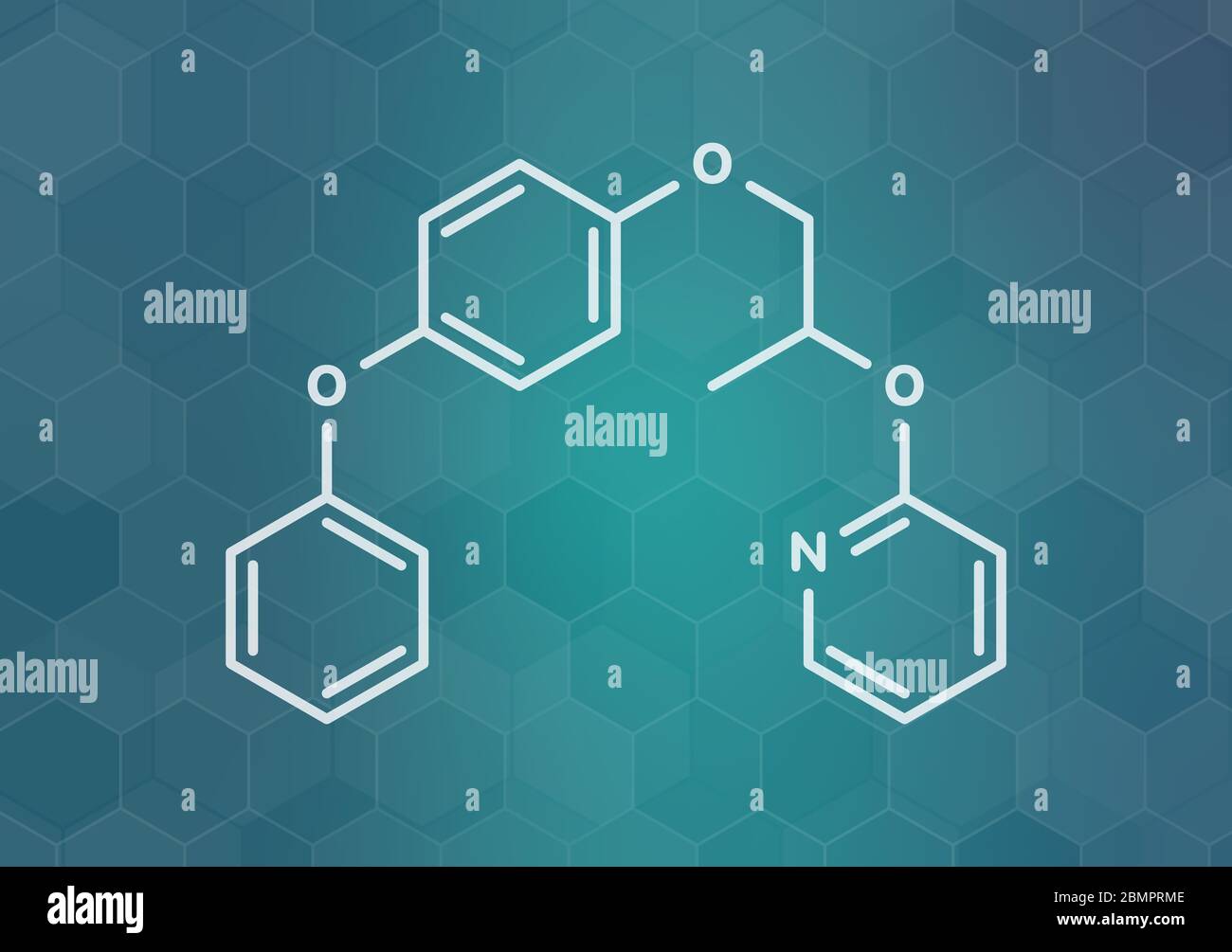 Pyriproxyfen pesticide molecule. Juvenile hormone analogue that ...