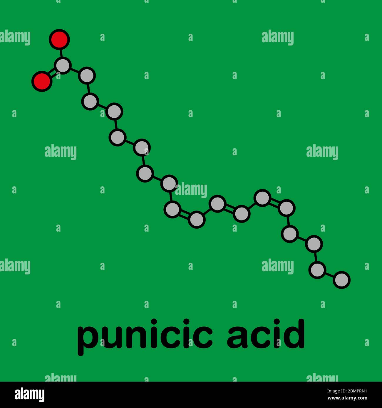 Punicic acid (trichosanic acid) molecule. Fatty acid present in ...