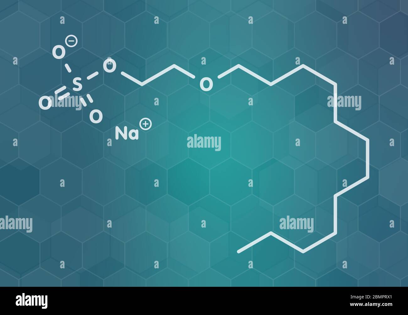 Sodium laureth sulphate detergent molecule. Used in cosmetics, soaps ...