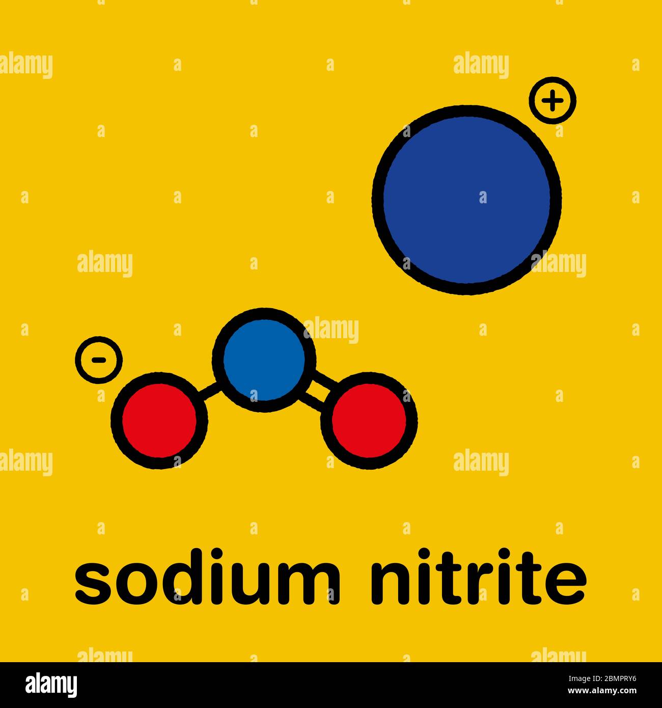 Sodium nitrite, chemical structure. Used in the curing of meat ...