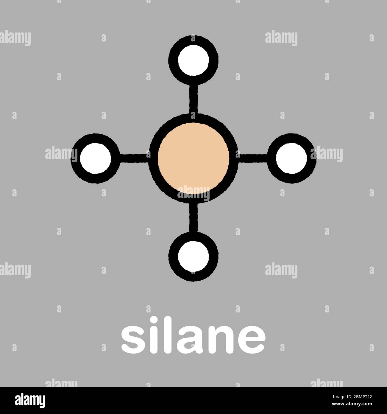 Silane (SiH4) molecule. Stylized skeletal formula (chemical structure ...