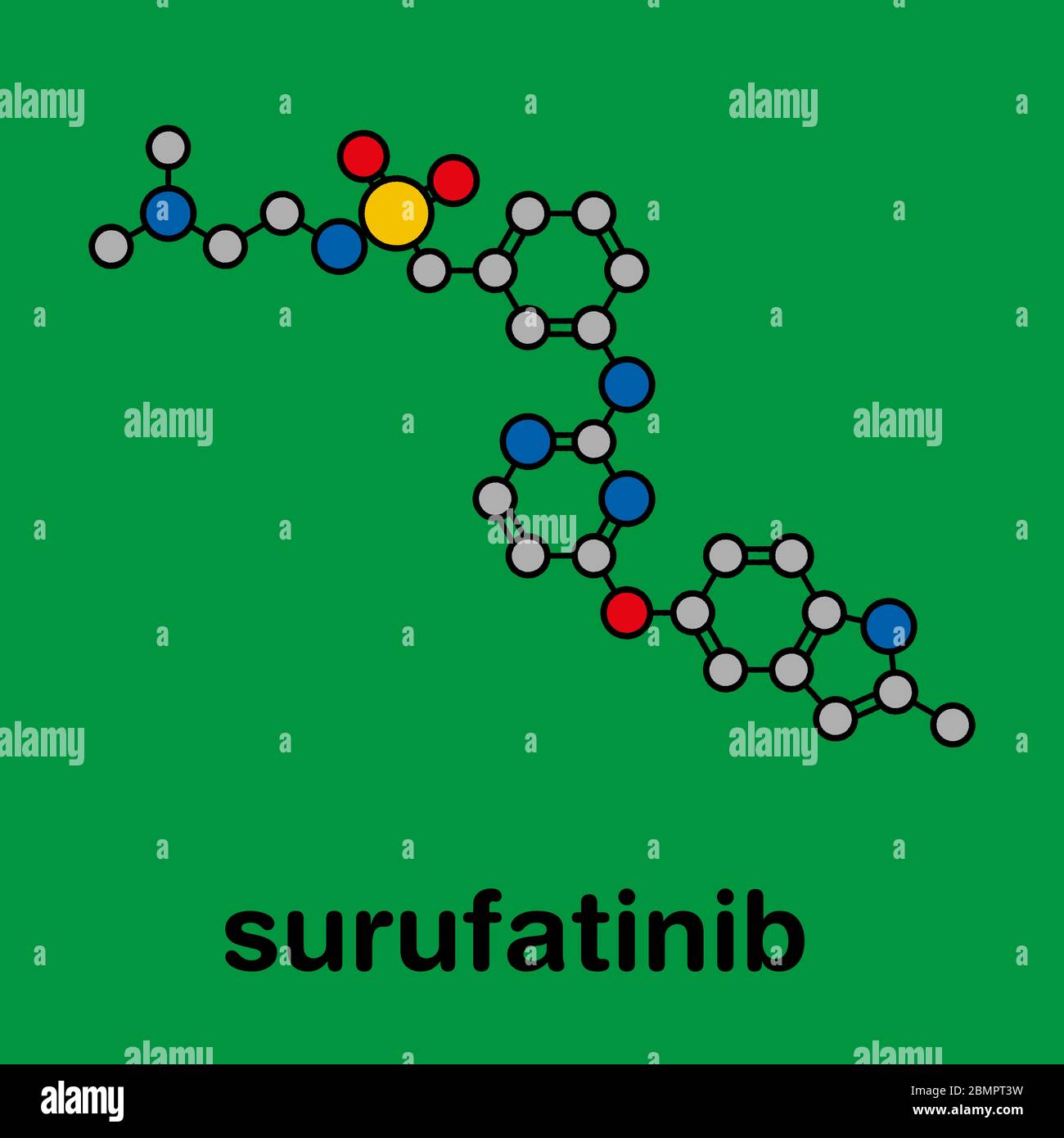 Surufatinib cancer drug molecule. Stylized skeletal formula (chemical ...