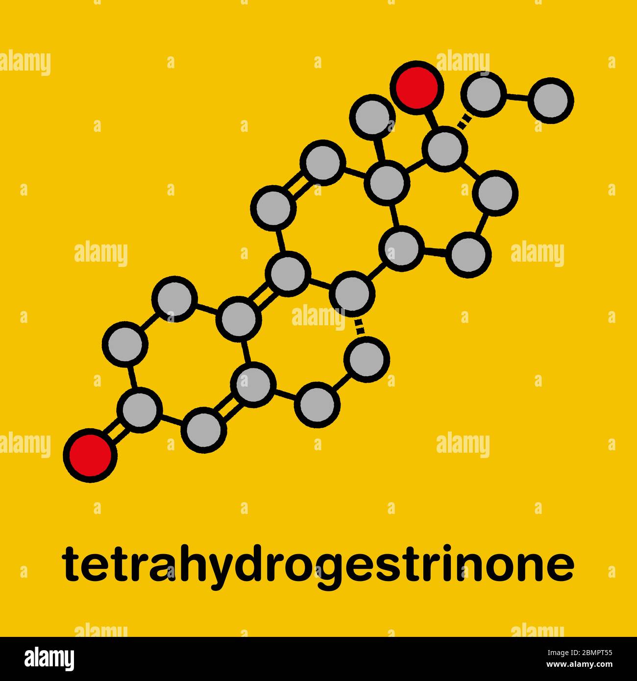 Tetrahydrogestrinone (THG) anabolic steroid molecule. Stylized skeletal ...