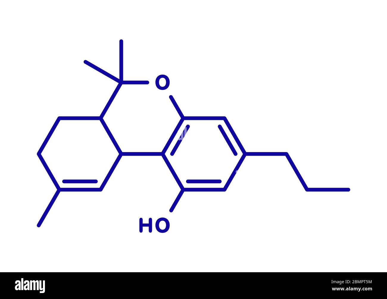 Tetrahydrocannabivarin or THCV cannabinoid molecule. Skeletal formula ...