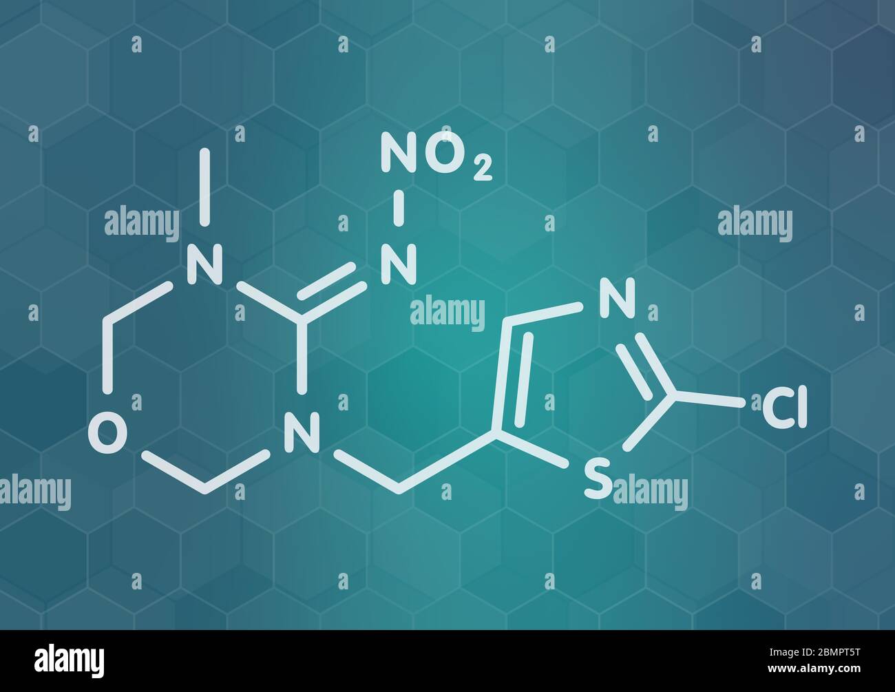 Thiamethoxam insecticide molecule (neonicotinoid class). Skeletal ...