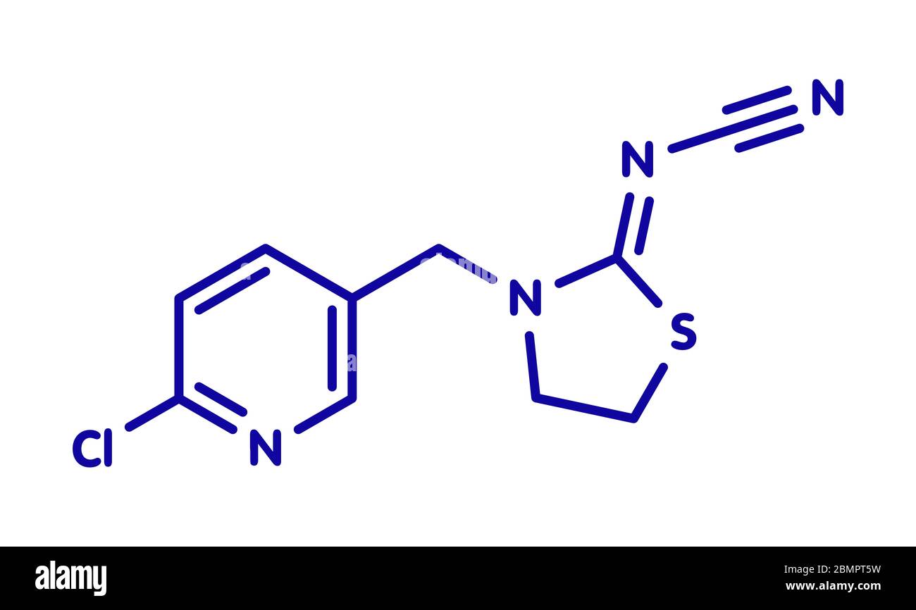 Thiacloprid insecticide molecule (neonicotinoid class). Skeletal ...