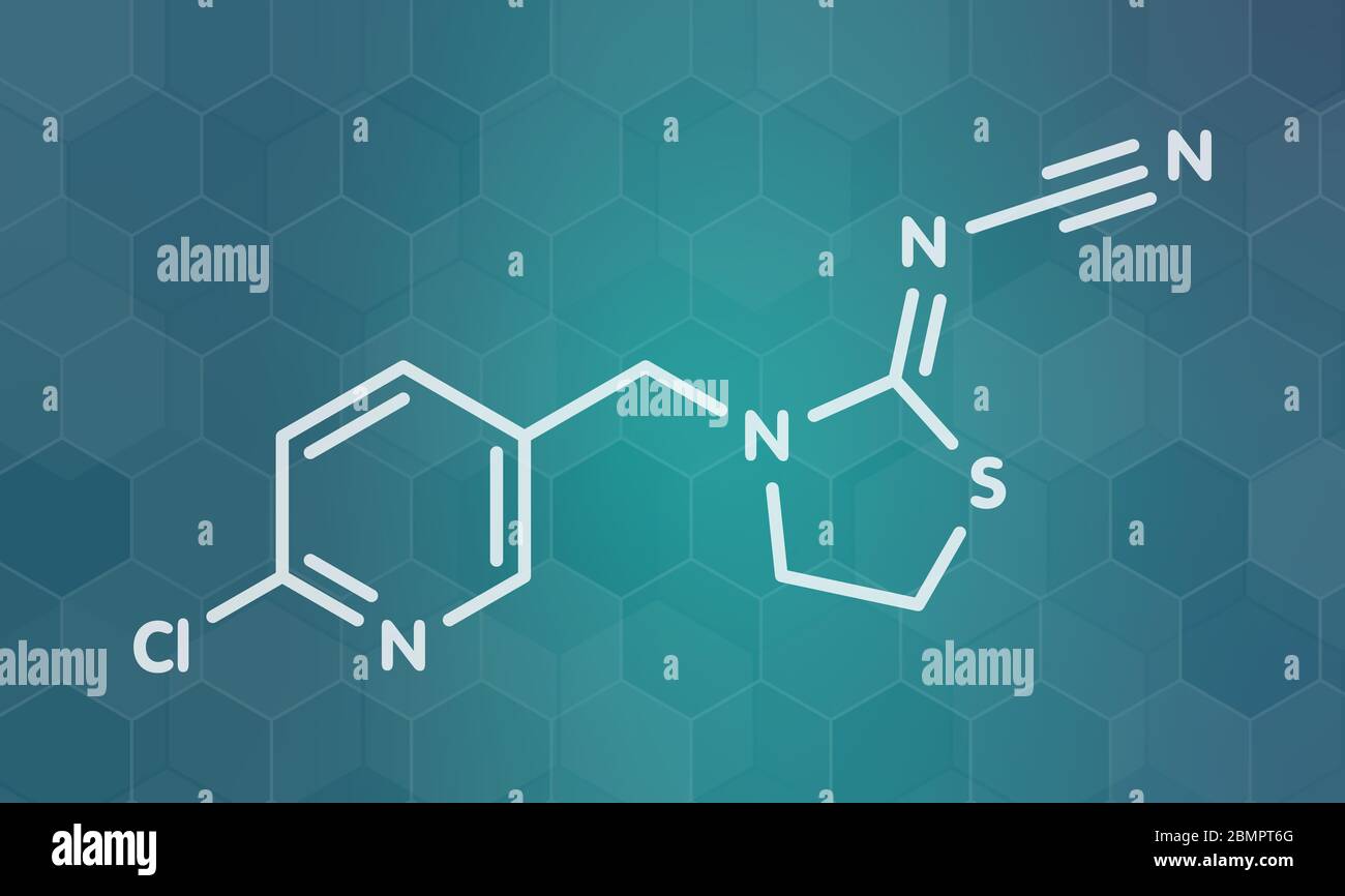 Thiacloprid insecticide molecule (neonicotinoid class). Skeletal ...