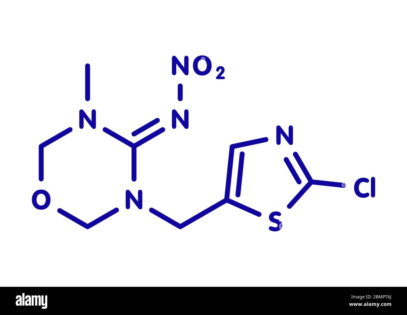 Thiamethoxam insecticide molecule (neonicotinoid class). Skeletal ...