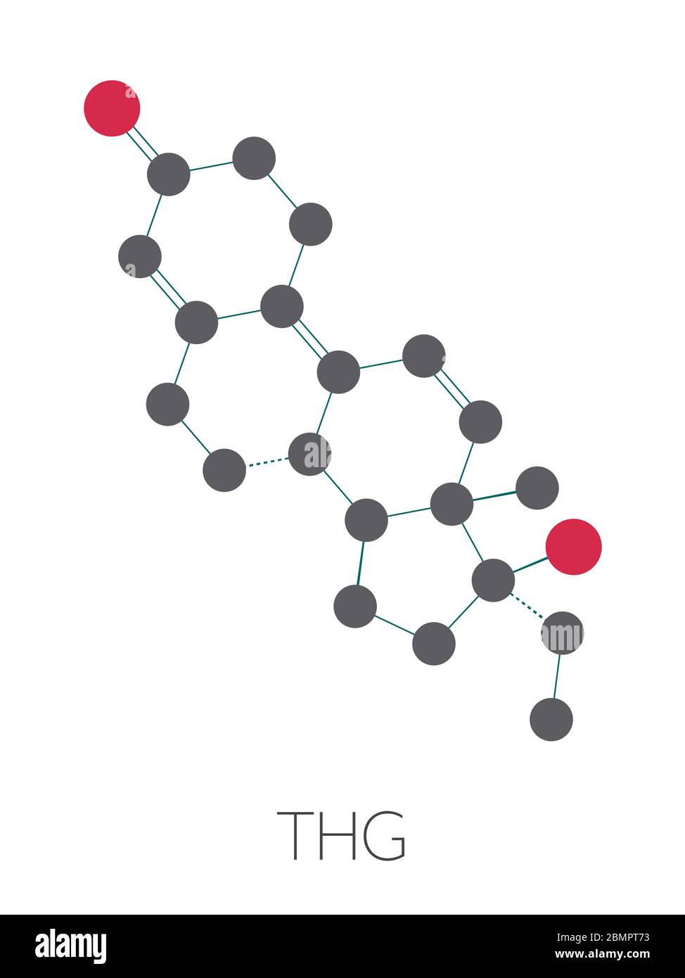 Tetrahydrogestrinone (THG) anabolic steroid molecule. Stylized skeletal ...