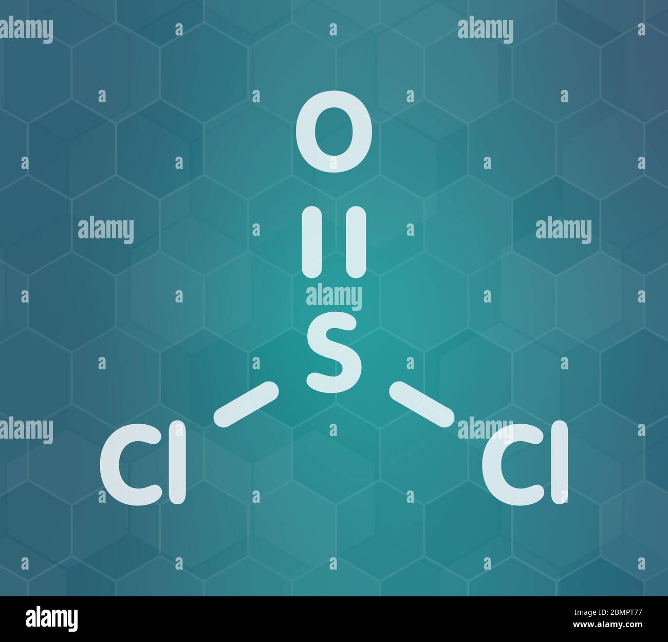 Thionyl chloride (SOCl2) chemical reagent molecule. Skeletal formula ...