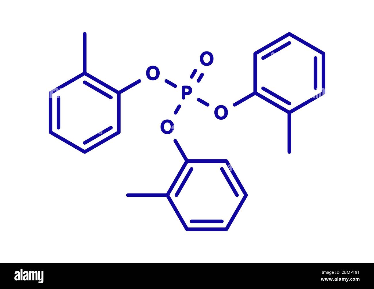 Tricresyl phosphate (TCP) molecule. Used as plasticizer, for ...