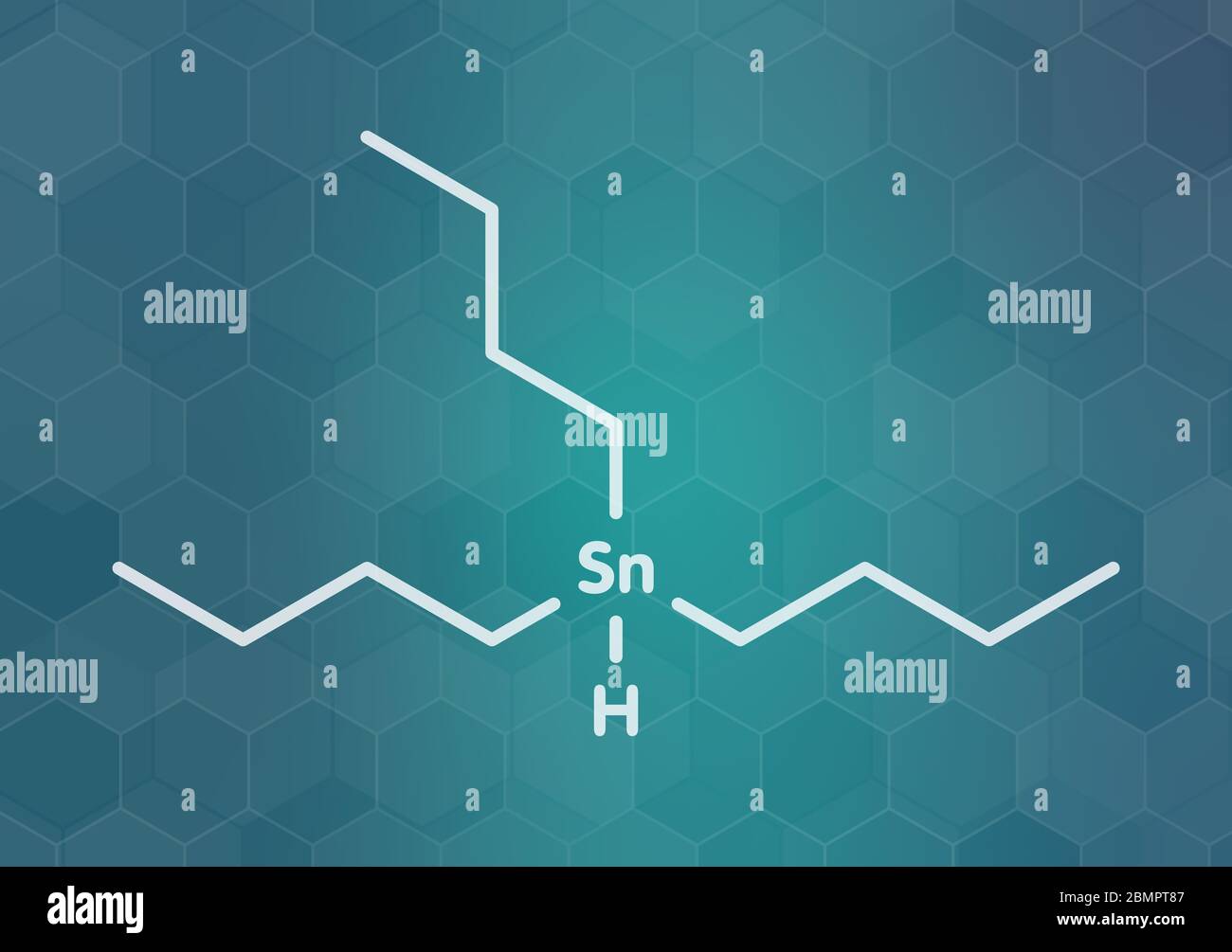 Tributyltin hydride molecule. Organotin reagent, used in organic ...