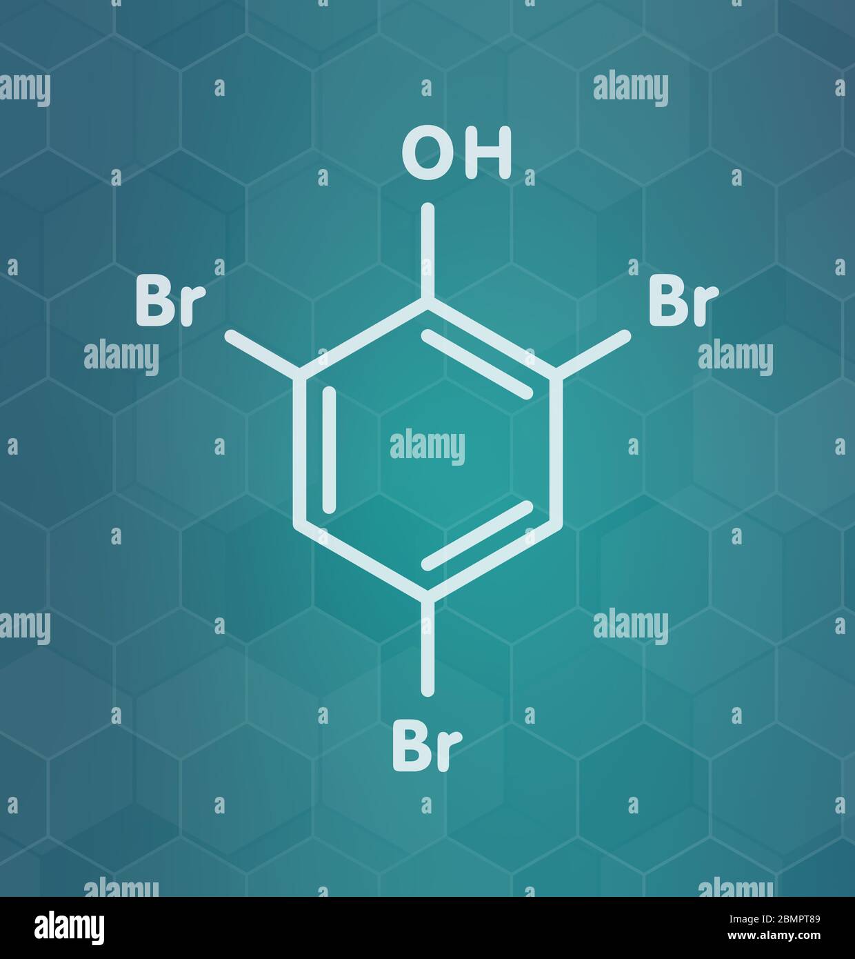 Tribromophenol (TBP, 2,4,6-Tribromophenol) molecule. Used as fungicide ...