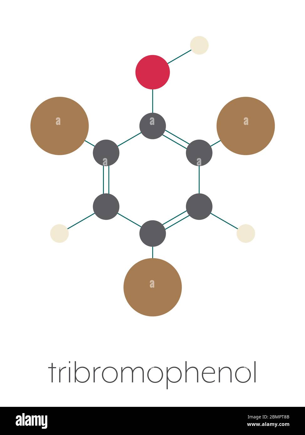 Tribromophenol (TBP, 2,4,6-Tribromophenol) molecule. Used as fungicide ...