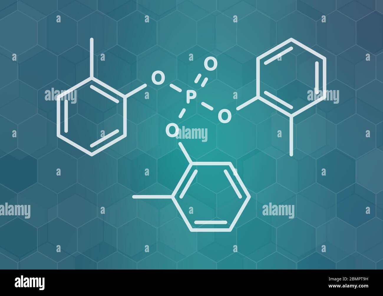 Tricresyl phosphate (TCP) molecule. Used as plasticizer, for ...