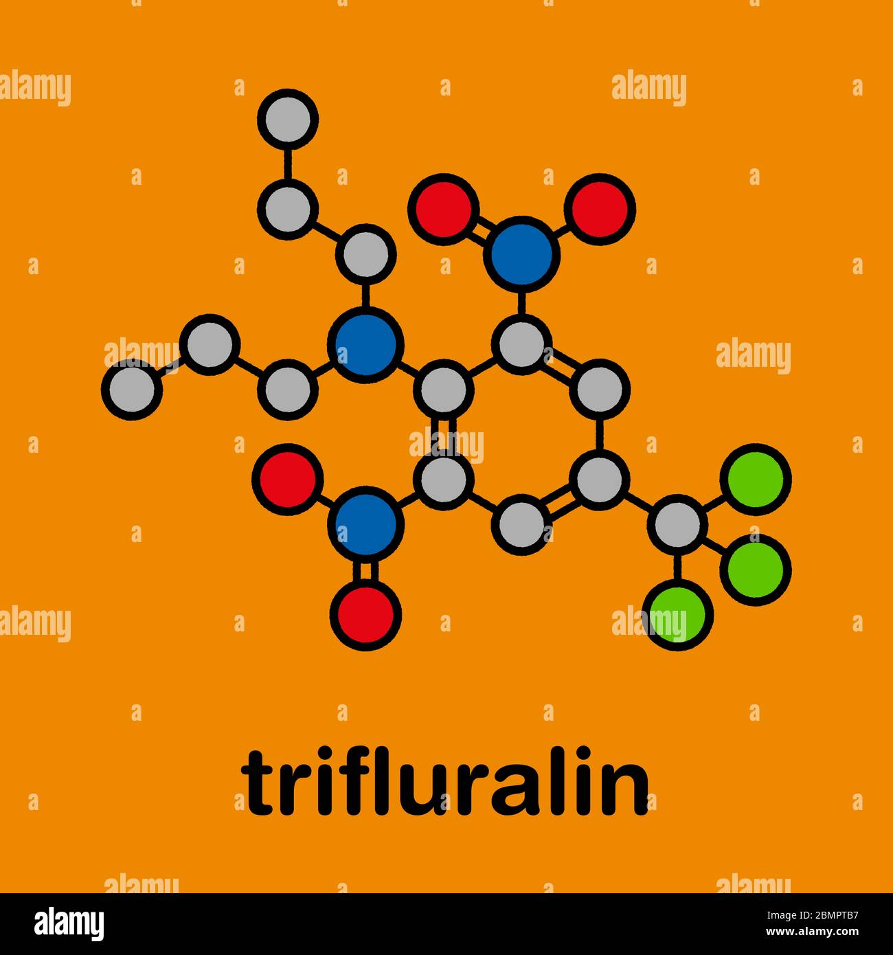 Trifluralin herbicide molecule. Stylized skeletal formula (chemical ...