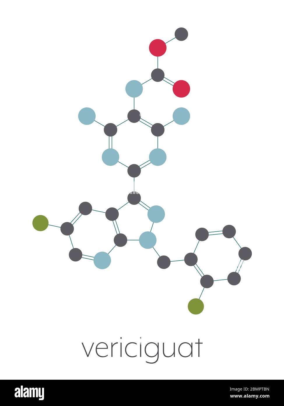 Vericiguat heart failure drug molecule. Stylized skeletal formula ...