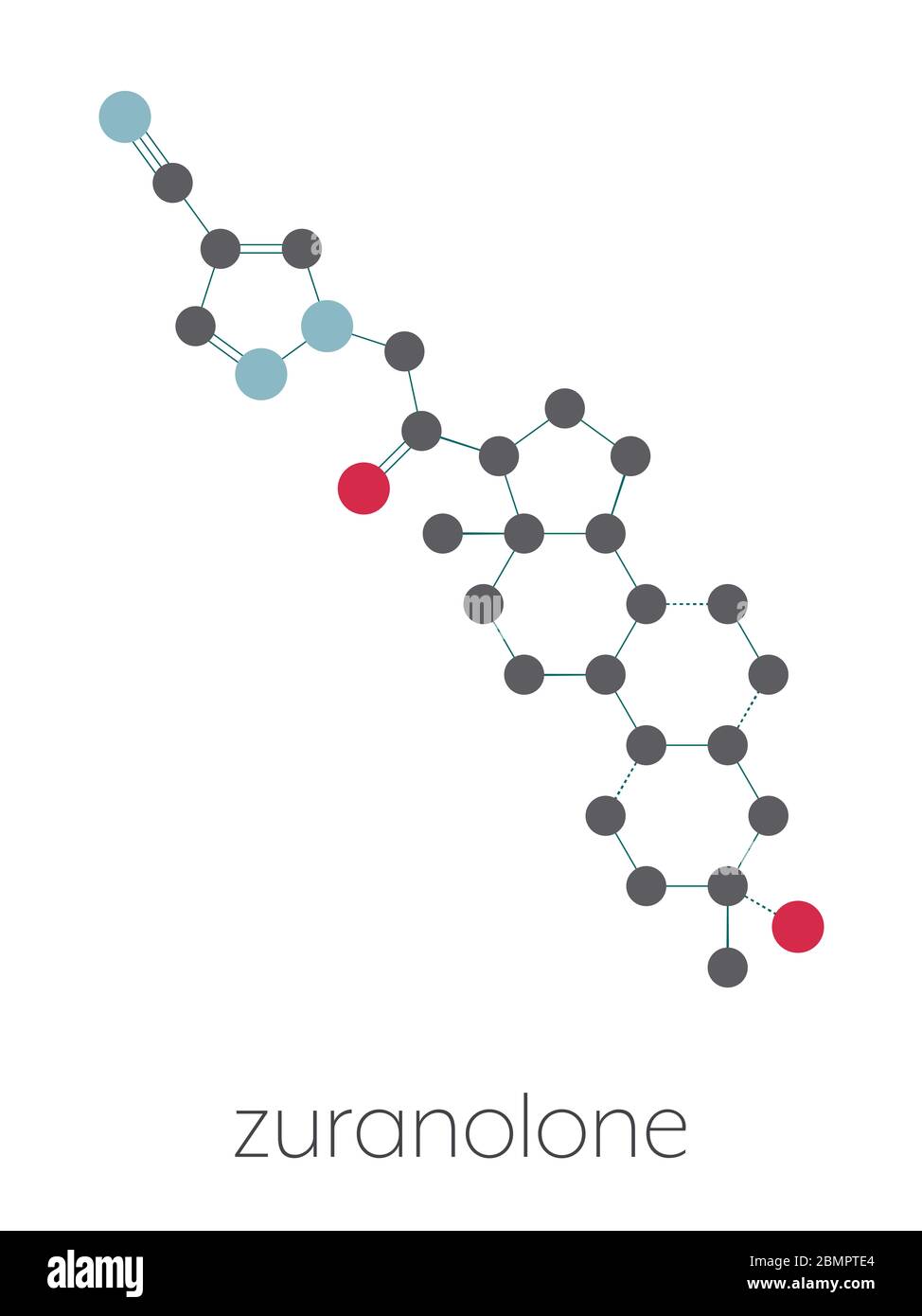 Zuranolone drug molecule. Stylized skeletal formula (chemical structure ...