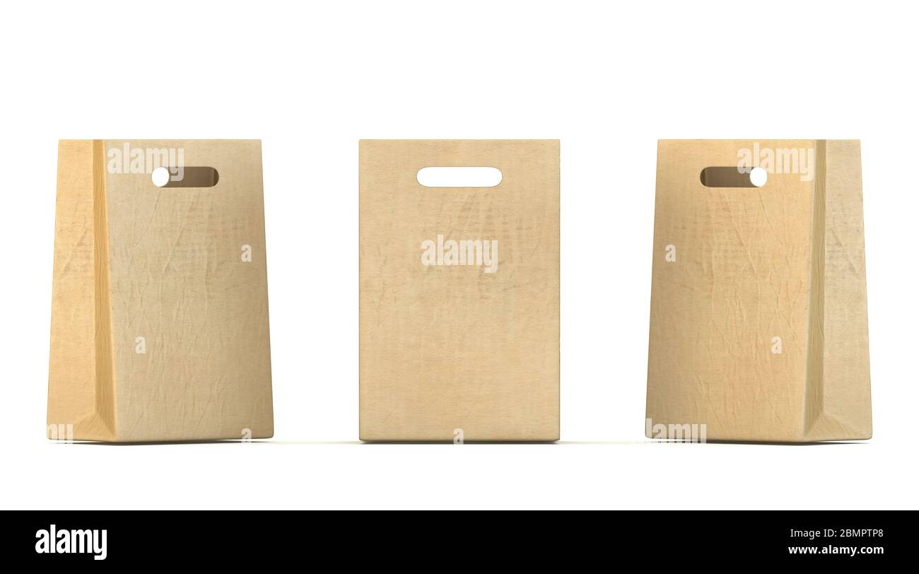 Three shopping paper bags 3D render illustration isolated on white ...