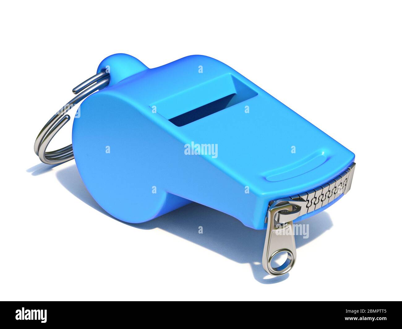 Blue whistle with a closed zipper 3D render illustration isolated on ...