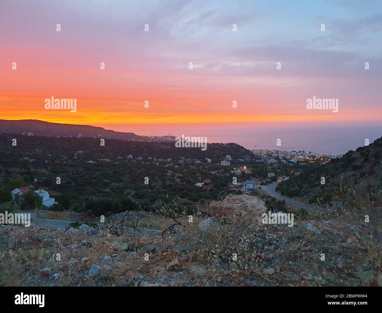 Crete road and mountains, evening sunset in mountain Stock Photo - Alamy