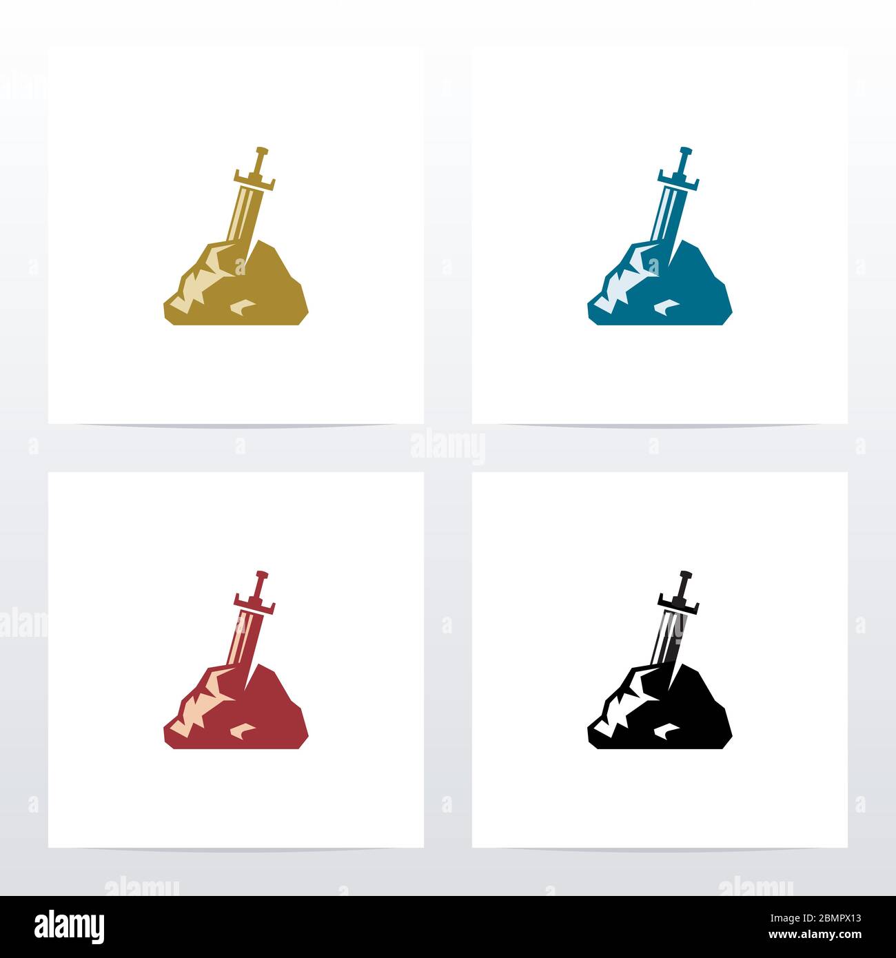 Sword On The Stone Logo Design Stock Vector Image & Art - Alamy