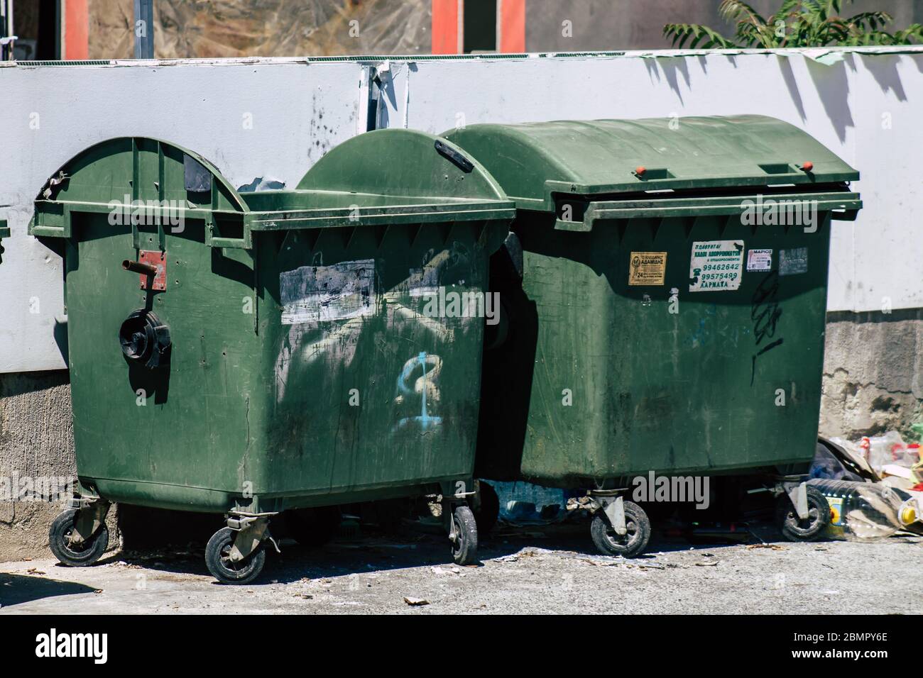Limassol Cyprus May 10, 2020 Closeup of a garbage container in the ...