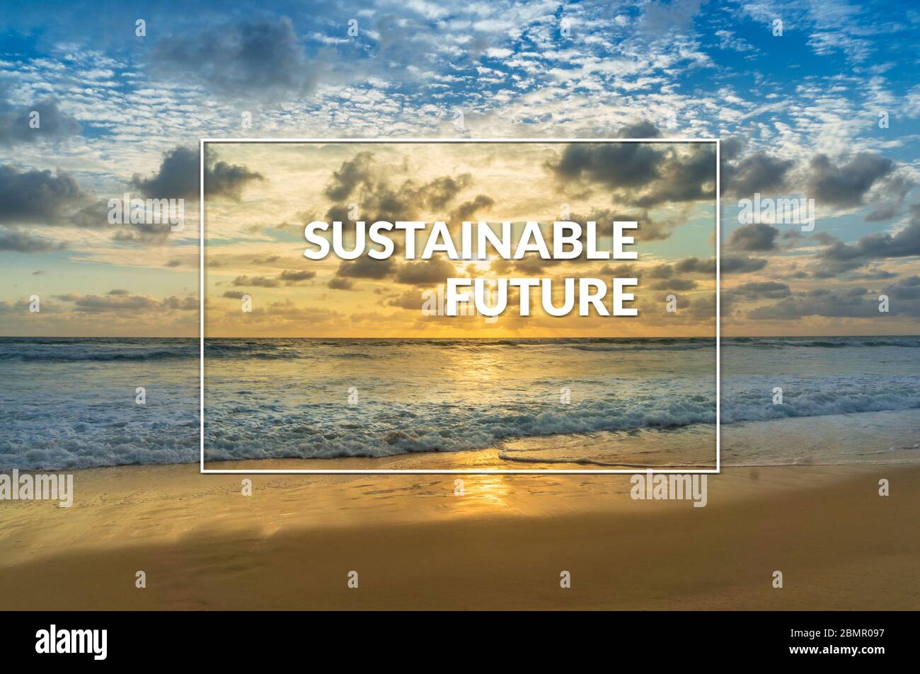 Sustainable Future poster, banner with beautiful summer beach ...