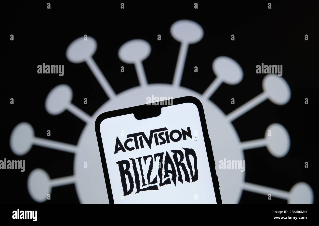 Activision Blizzard video game company logo on a smartphone silhouette ...
