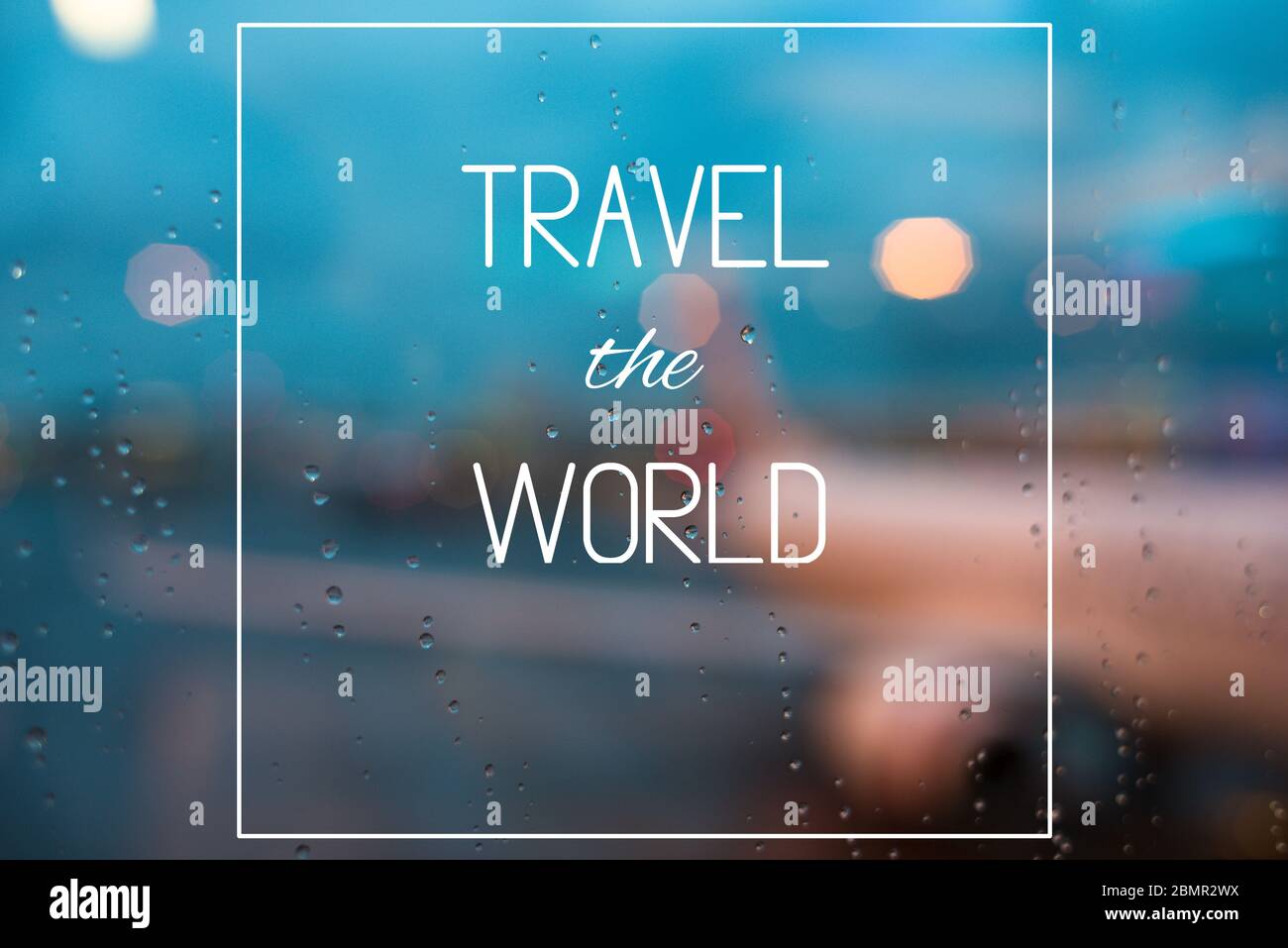 Travel poster design with plane silhouette over wet window. Travel ...