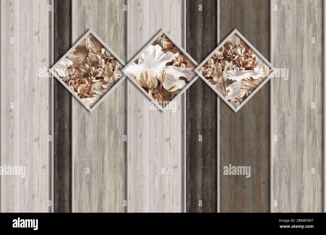 3d wallpaper, Rustic wood texture, Flowers in a frame, natural patterns ...