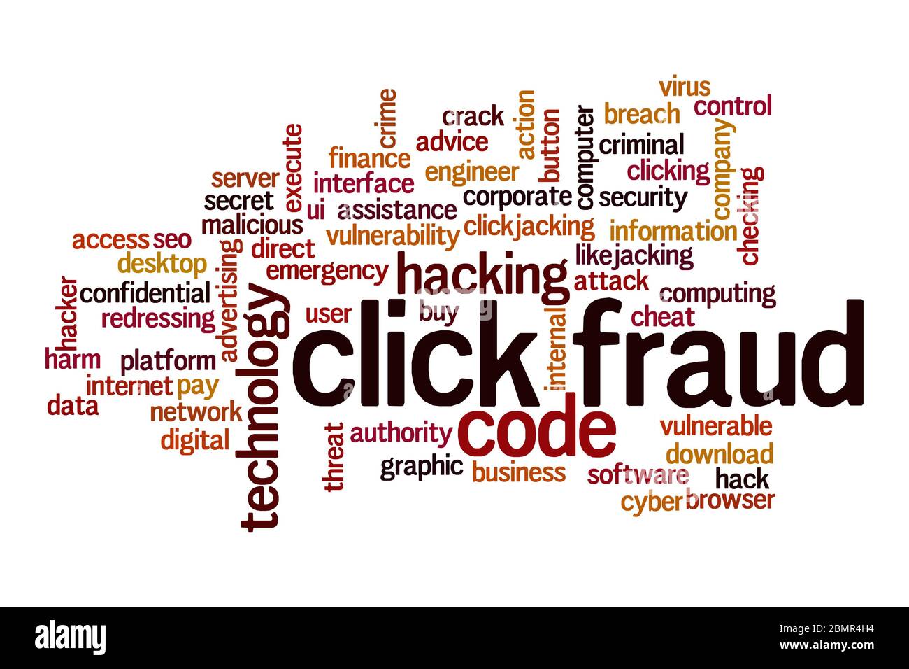 Click fraud word cloud concept on white background Stock Photo - Alamy