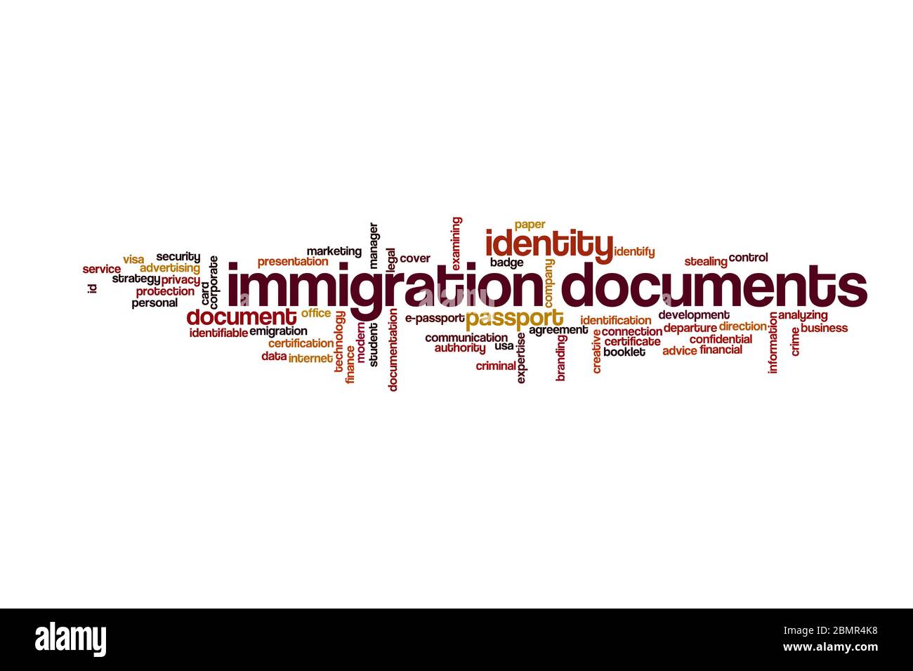 Immigration documents word cloud concept on white background Stock ...