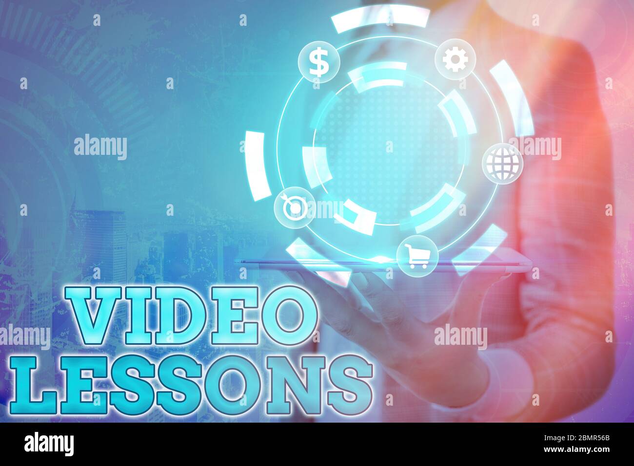 Text sign showing Video Lessons. Business photo showcasing Online Education material for a topic ...