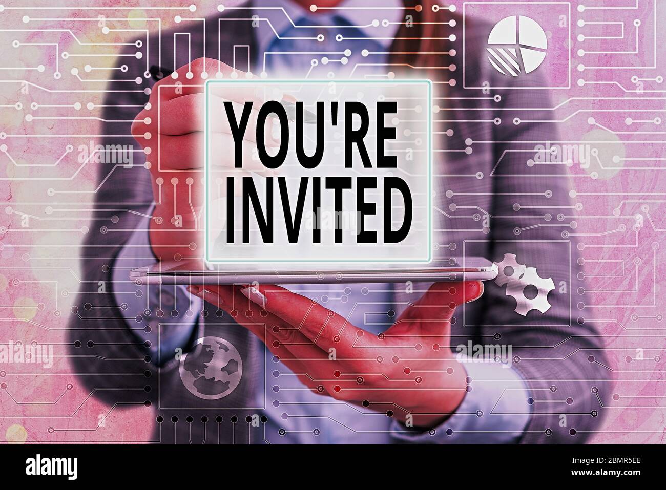 Text sign showing You Re Invited. Business photo text Please join us in ...