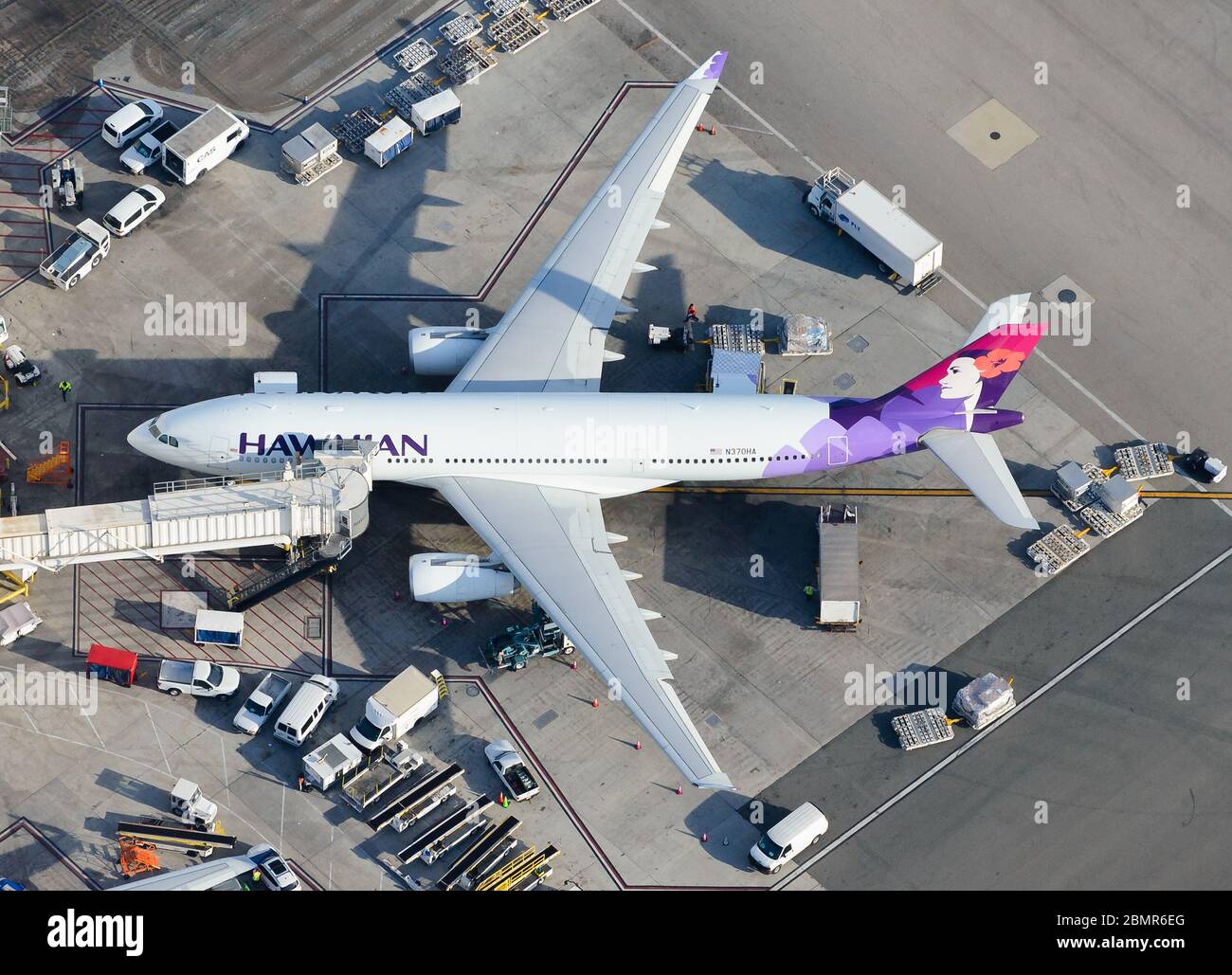 Hawaiian Airlines airplane Airbus A330 docked at LAX Airport, USA ...