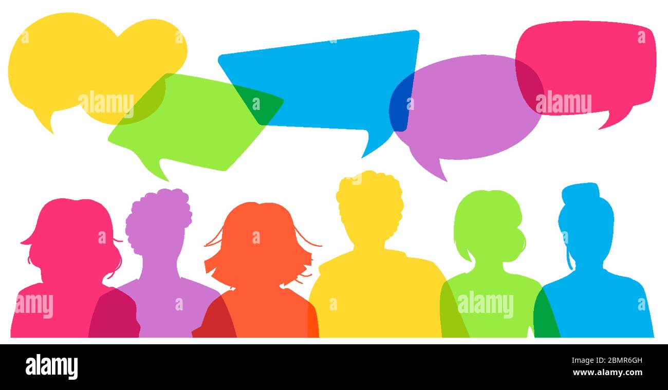 People icon colorful overlay dialog speech bubble. Flat cartoon style ...