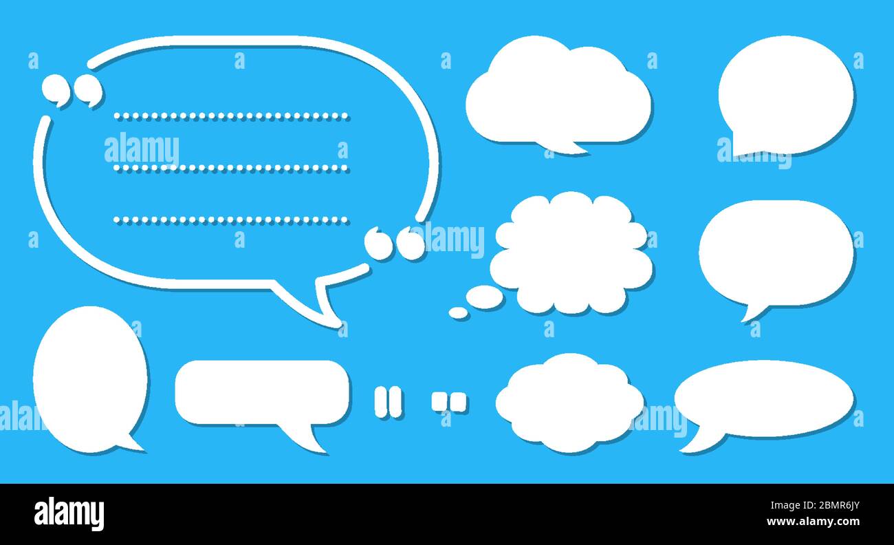 Comic speech bubble set. Cartoon empty text box clouds on blue sky ...