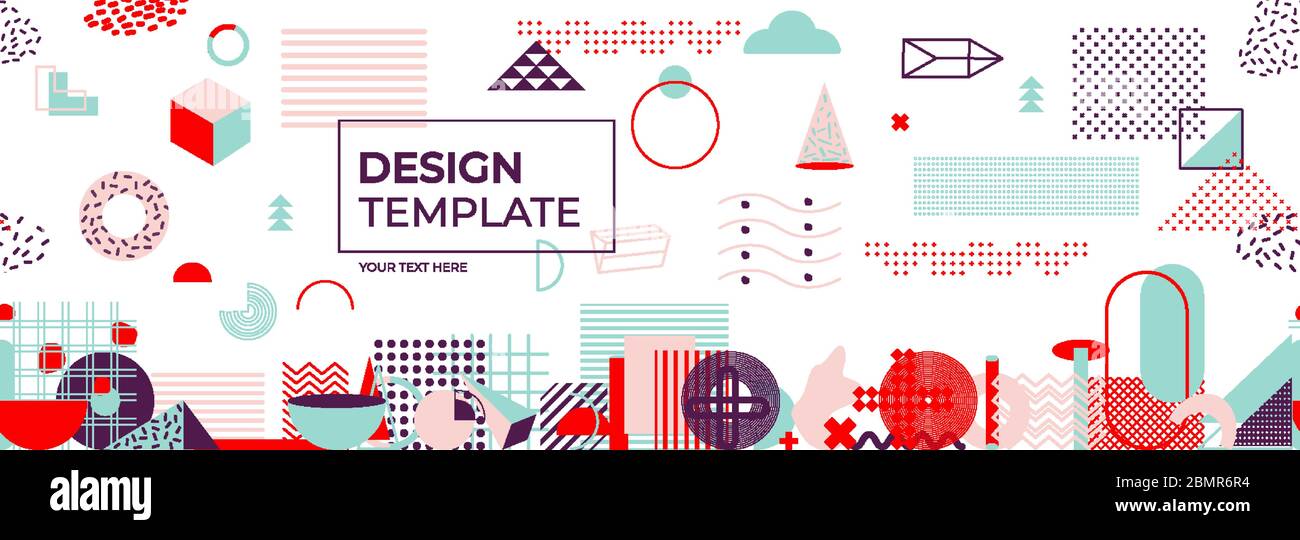 Memphis seamless border design retro style elements. Set of colorful ...